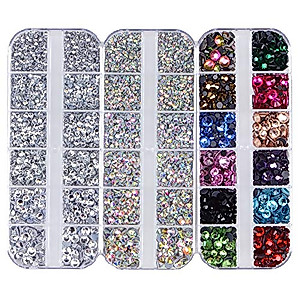 Massive Beads 9500+ Flatback Round Glass Hotfix Iron On Rhinestones Gemstone for DIY Making w/ 1 Tweezer & 1 Picking Pen for Shoes, Clothes, Bags, Manicure (12-Colors, Crystal, Crystal AB, 5&6 Sizes)