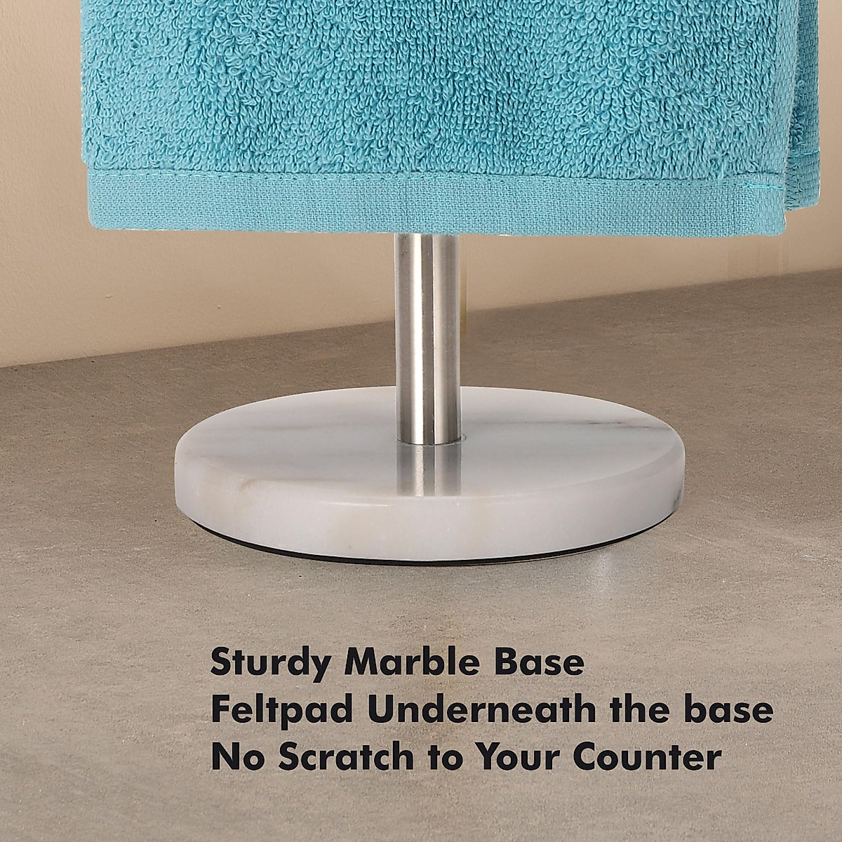 Kalitro Towel Rack with Heavy Marble Base, Free Standing Hand Towel Holder Stand for Bathroom Stainless Steel T-Shape Brushed Nickel