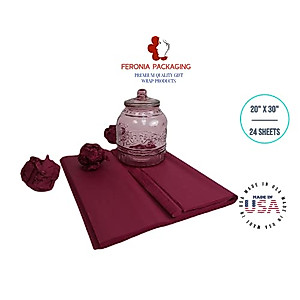 Burgundy Tissue Paper Squares, Bulk 24 Sheets, Premium Gift Wrap and Art Supplies for Birthdays, Holidays, or Presents by Feronia packaging, Large 20 Inch x 30 Inch