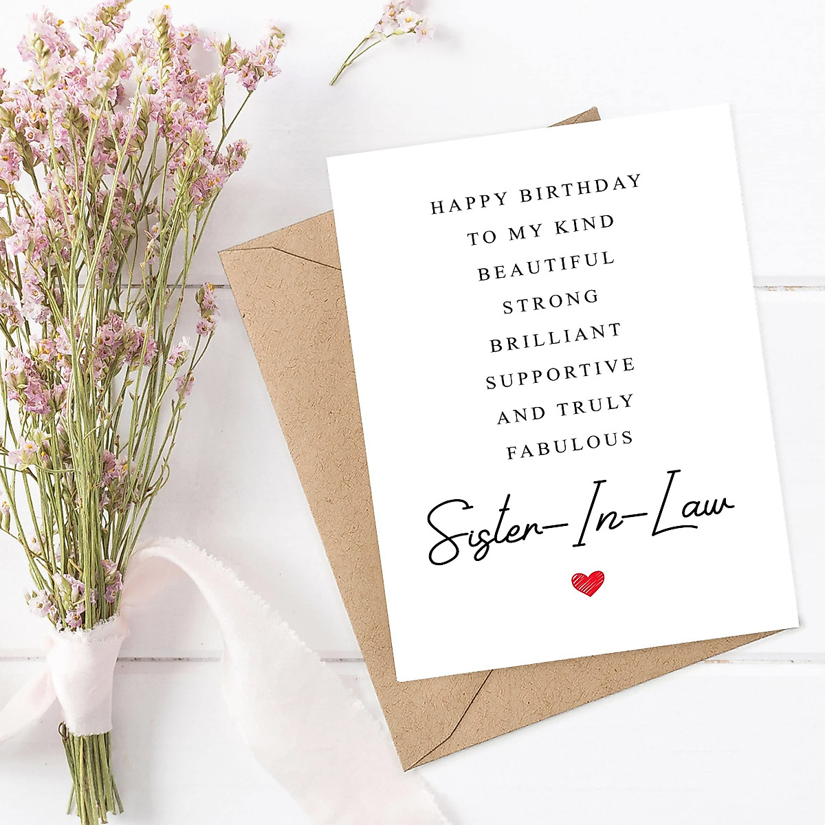 Sister-In-Law Birthday Card - Premium Smooth Heavy Cardstock - Blank Inside for Personal Message - Includes Envelope