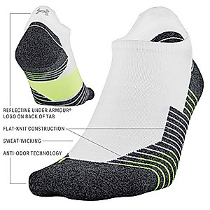 Under Armour Adult Run No Show Tab Socks, 2-Pairs , Black/White , Medium