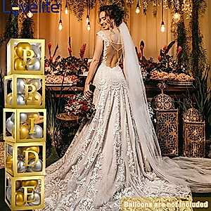 Baby Boxes with Letters for Baby Shower, 5 Clear Balloon Boxes with 78 Letters & Numbers, Baby Blocks for Bridal Shower Gender Reveal Decorations Birthday Wedding Party Grad Backdrop, Gold