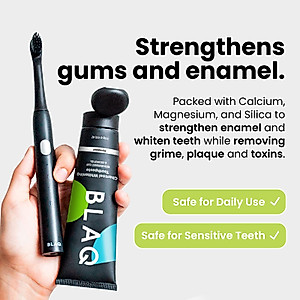 BLAQ Activated Charcoal Teeth Whitening Toothpaste | Vegan Organic SLS Free Toothpaste with Coconut Oil and Bentonite Clay | Charcoal Toothpaste for Whitening Teeth, Removing Stains - 4 OZ / 113g