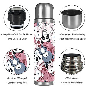 Stainless Steel Leather Vacuum Insulated Mug Bear Thermos Water Bottle for Hot and Cold Drinks Kids Adults 16 Oz
