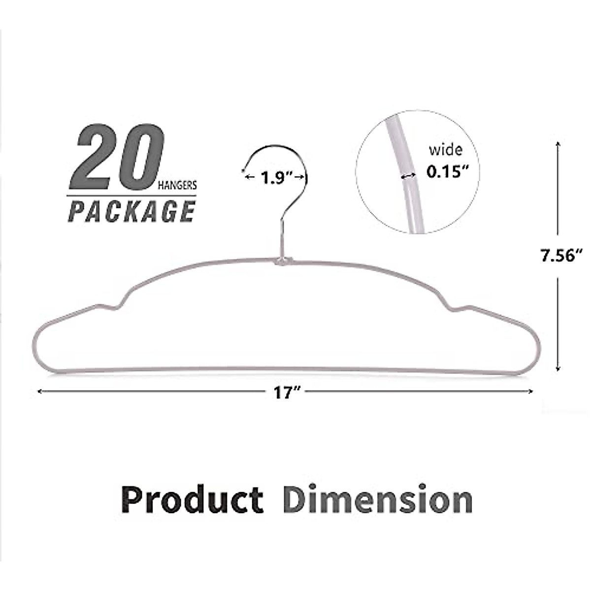 TOPIA HANGER Metal Hangers 20 Pack, Non Slip Clothes Hangers Space Saving, Heavy Duty Rubber Coated Wire Hanger for Coat, Shirt, Dress, Pants-Grey, CT12G