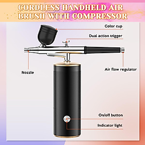 Uthlusty Cordless Airbrush Kit, Airbrush Kit with 0.3mm Tip, Handheld Rechargeable Air Brush with Compressor for Makeup, Nailart, Painting, Cake, Cookie, Model