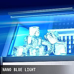 VEVOR 110V Commercial Ice Maker 90-100LBS/24H with 33LBS Bin Full Heavy Duty Stainless Steel Construction, Automatic Operation, Clear Cube for Home Bar, Include Water Filter, Scoop, Connection Hose