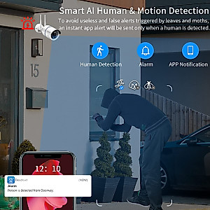 (2-Antenna Signal Enhance & 100 ft Super Night Vision) Outdoor Wireless Security 3.0MP IP Camera System, WiFi Surveillance Video 5MP 8-Channel NVR, 4pcs