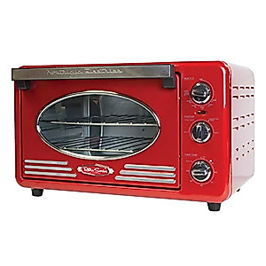 Nostalgia Oven, Toast, AirFry, Broil Functions Large Capacity Fits Slices of Bread Two 12 in. Pizzas-Includes Baking Pan and Frying Basket, 21 Qt, Metallic Red