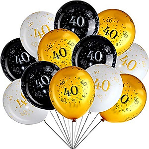 45 Piece 12 Inch 40th Birthday Party Latex Balloons Birthday Forty Anniversary Party Decoration White Gold Black Theme Party Balloon for Birthday Party Supplies Indoor Outdoor Decor