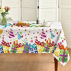 Horaldaily Birthday Tablecloth 60x84 Inch Rectangular, Happy Birthday Ballon White Washable Seasonal Table Cover for Party Picnic Dinner Decor