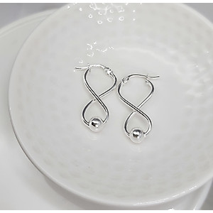 Hoops & Loops 925 Sterling Silver Infinity Figure Eight 8 Bead Twisted Click-Top Drop Earrings for Women