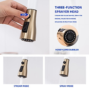 HGHGK Kitchen Faucet with Soap Dispenser and Pull Down Sprayer - Stainless Steel Single Handle Kitchen Sink Faucet, 1 or 3 Hole Design for Modern Farmhouse Kitchens, Rv, and Bar Sinks (Whit and Gold)