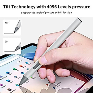 SSS·GRGB Stylus Pen for Microsoft Surface Pro9/8/X/7/6/5/4/3 Surface Go 3/2/1 Surface 3/Laptop/Studio/Book 4/3/2/1 with 4096 Tilt Pressure Palm Rejection Magnetic Attachment Rechargeable, Silver