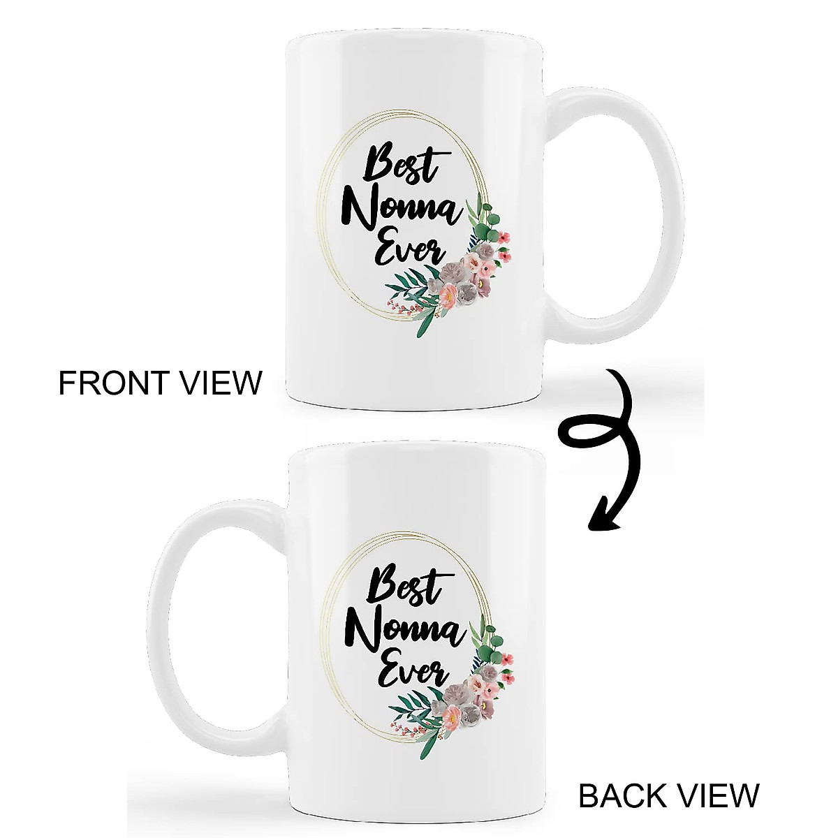 kunlisa Best Nonna Ever Floral Mug Cup,Best Grandma Ceramic Mug-11oz Coffee Milk Tea Mug Cup,Farmhouse Home Decor,Grandmother Grandma Nonna Birthday Mother's Day Gifts From Grandson Granddaughter