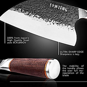SMTENG Effort Saving Kitchen Knife 8 inch-High Carbon Clad Steel Hammered Chinese Knife with Pakkawood Handle，Butcher Meat Cleaver knives Vegetable Cutting Slicing Knife