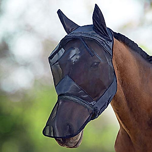Harrison Howard CareMaster Horse Fly Mask Long Nose with Ears Full Face Black XL Extra Full Size