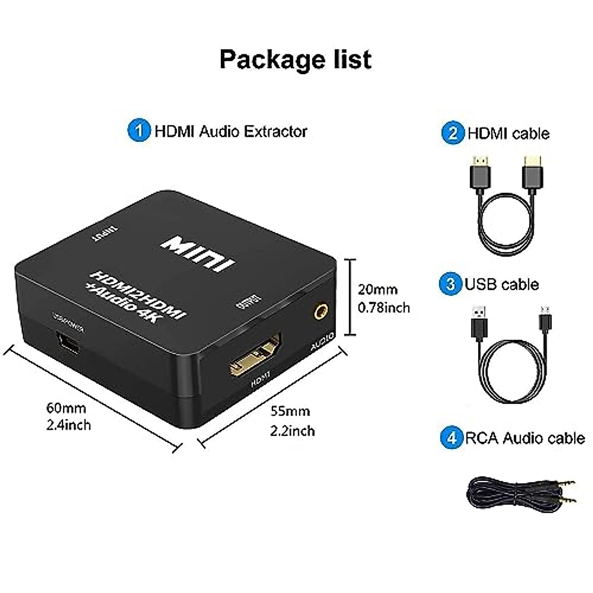HDMI Audio Extractor, 4K HDMI to HDMI Splitter 3.5mm AUX Audio 1080P, Compatable for TV, PC, PS3/4/5, Blu-ray/DVD/HD Player, Projector, Sound System, Xbox, Switch
