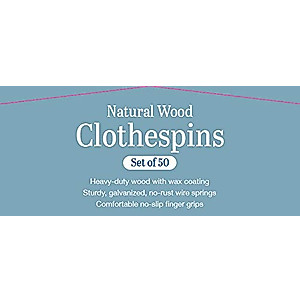 Whitmor Set of 50 Wooden Clothespins, S/50