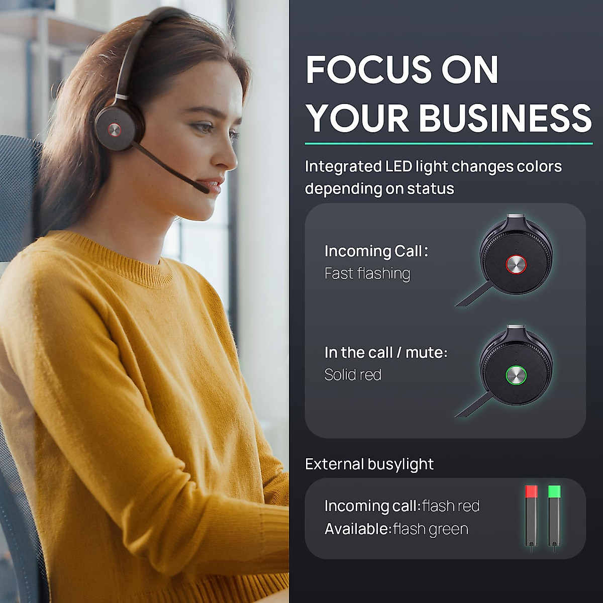 Yealink WH62 Wireless Headset with Microphone for PC Computer Laptop Zoom Teams Certified Headset for Office IP VoIP Phones DECT Headset SIP Phone for Unified Communication