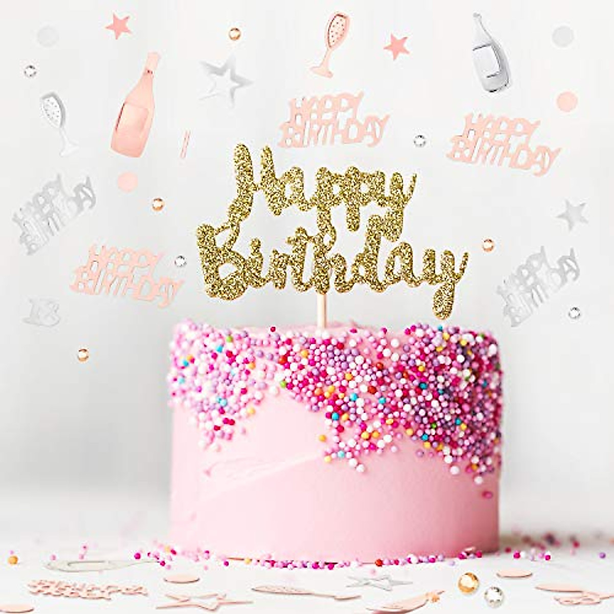 WILLBOND 3000 Pieces Rose Gold Happy Birthday Confetti Foil Stars Confetti Sequins Party Twinkle Confetti Decoration for Birthday Wedding Baby Shower Nursery Party Supplies