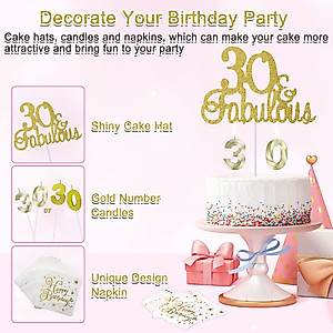 30th Birthday Decorations for Women, 30th Birthday Sash and Tiara CrownCake Topper, Birthday Candles, Napkins Set, 30th Birthday Gifts for Women (Gold)