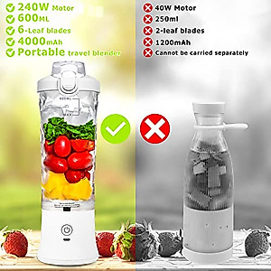 Portable Blender, Personal Size Blender for Shakes and Smoothies with 6 Blades Mini Blender 20 Oz for Kitchen,Home,Travel(White)