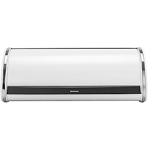 Brabantia Roll Top Bread Box (Fresh White) Large Front Opening Flat Top Bread Box, Fits 2 Loaves, Ideal for Kitchen Counter