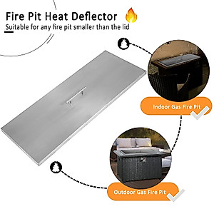 Marada Square Metal Fire Pit Cover Lid 33" x 13" x 1" Fire Pit Cover Rectangular Heat Resistant Stainless Steel Lid 1.5 mm Thick for Burner Pan