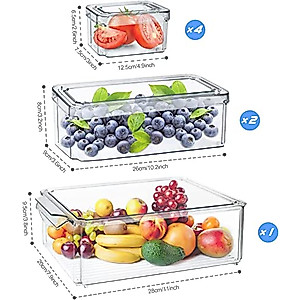 Ellennice 7 Pack Fridge Organizers-Stackable Refrigerator Organizer,Clear Plastic Storage Bins, BPA-Free Fridge Organizers and Storage Clear for Food, Drinks, Fruits, Vegetable Storage