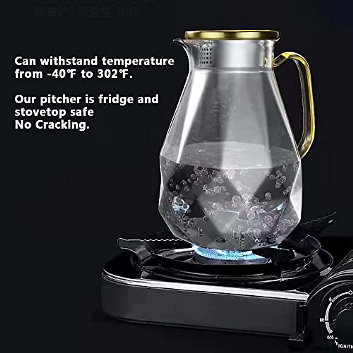 Jitejoe Glass Pitcher 61oz Large Carafe with Lid Easy Clean Heat Resistant Borosilicate Boiling Glassware Water Jug for Juice,Milk,Coffee,Ice Iced Tea,Lemonade,Cold or Hot Beverages (61oz Carafe)