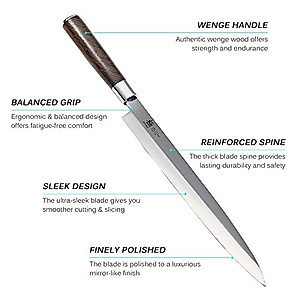 KYOKU Samurai Series - 10.5" Yanagiba Knife Japanese Sushi Sashimi Knives - Superior Japanese Steel - Wenge Wood Handle - with Case