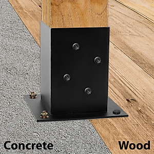 (4 PCS) LADECH 4x4 Wood Fence Post Anchor Base, 2mm Thick Steel and Black Powder Coated,Come with Wood Screws and Concrete Anchors (Black - 4 PCS)