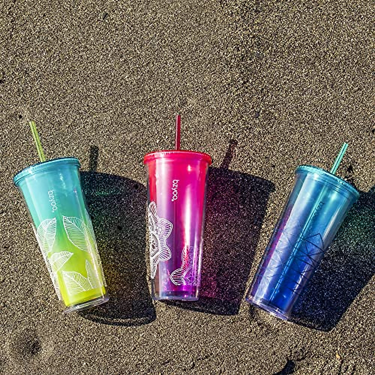 bzyoo SIP 24oz (710ml) Double Wall Plastic Tumbler with Lid and Straw Cold Drink Travel Mug Party Reusable Cup For Office Outdoor Dining Gift For Him & Her (Blue & Green)