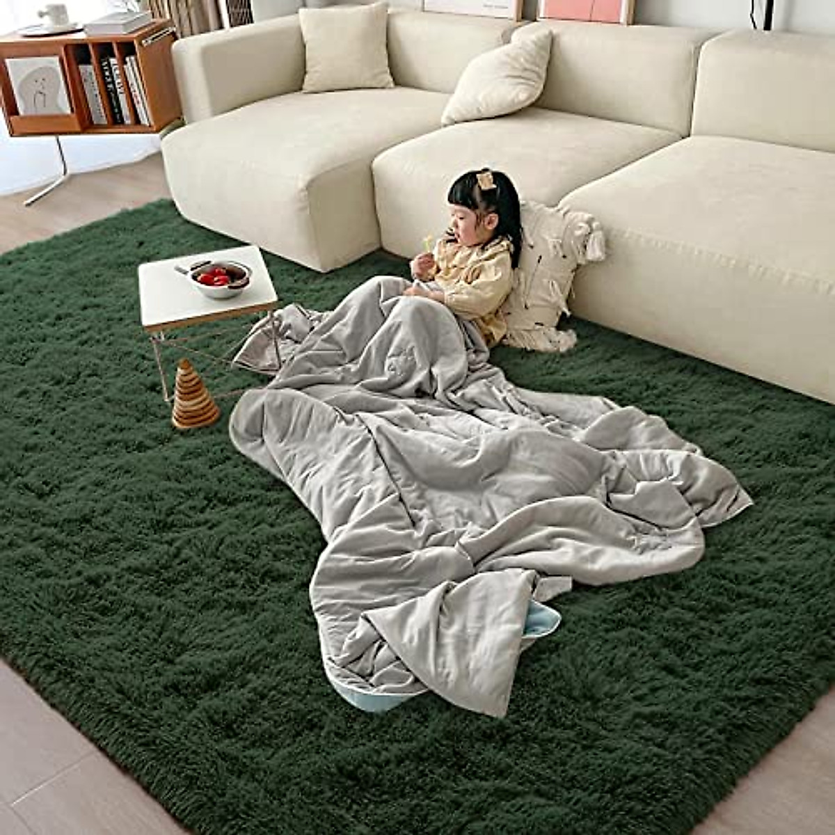 Jocovieh Soft Deep-Green Rugs for Bedroom, 5x7 Feet Fluffy Carpets, Indoor Modern Plush Area Rugs for Living Room Kids Girls Room, Non-Slip Shag Rug for Nursery Home Decor, Deep-Green