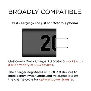 Motorola TurboPower 20 QC3.0 Charger with 1m USB-A to USB-C Cable for Moto G100, G Power (2020/2021/2022), G Stylus (2020/2021/2022/5G), One 5G/5G UW/5G Ace/5G UW Ace, Edge/Edge+