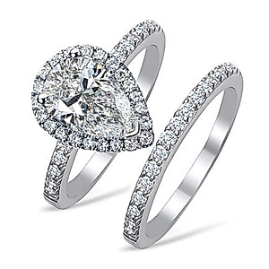101 Facets realistic 2 carats pear shape simulated diamond ring band set 925 silver (9)