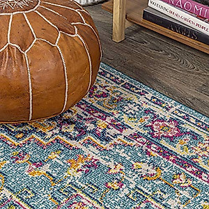 JONATHAN Y MDP207E-4 Brooklyn Geometric Medallion Bohemian Indoor Area-Rug Country Easy-Cleaning Bedroom Kitchen Living Room Non Shedding, 4 X 6, Blue
