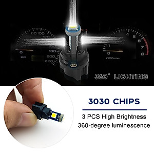 QUICTO Led Bulb Dash Lights Super Bright, T5 37 74 LED Bulb with Twist Lock Socket PC74 PC37, for Car Bulb Air Conditioning Light Clock Light (White)