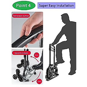 RJTEK Hand Truck [Material upgrading] 180 lbs Stair Climber Folding Grocery Cart Dolly cart Hand Truck Stair Climbing cart Heavy-Duty Lightweight Trolley