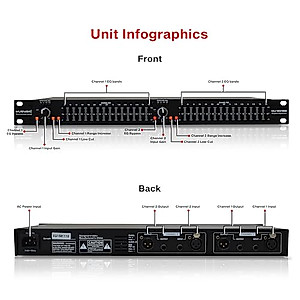MUSYSIC MU-EQ15B Professional Dual 15-Band Stereo Graphic Digital Equalizer Crystal Clear Sound Quality, Versatile Connectivity Equalizer Home Audio Includes 1-Year Warranty