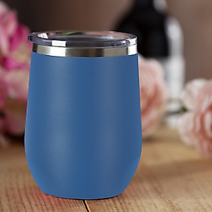 LaserGram Double Wall Stainless Steel Wine Glass Tumbler, Keep Calm and Play Tennis, Personalized Engraving Included (Dark Blue)