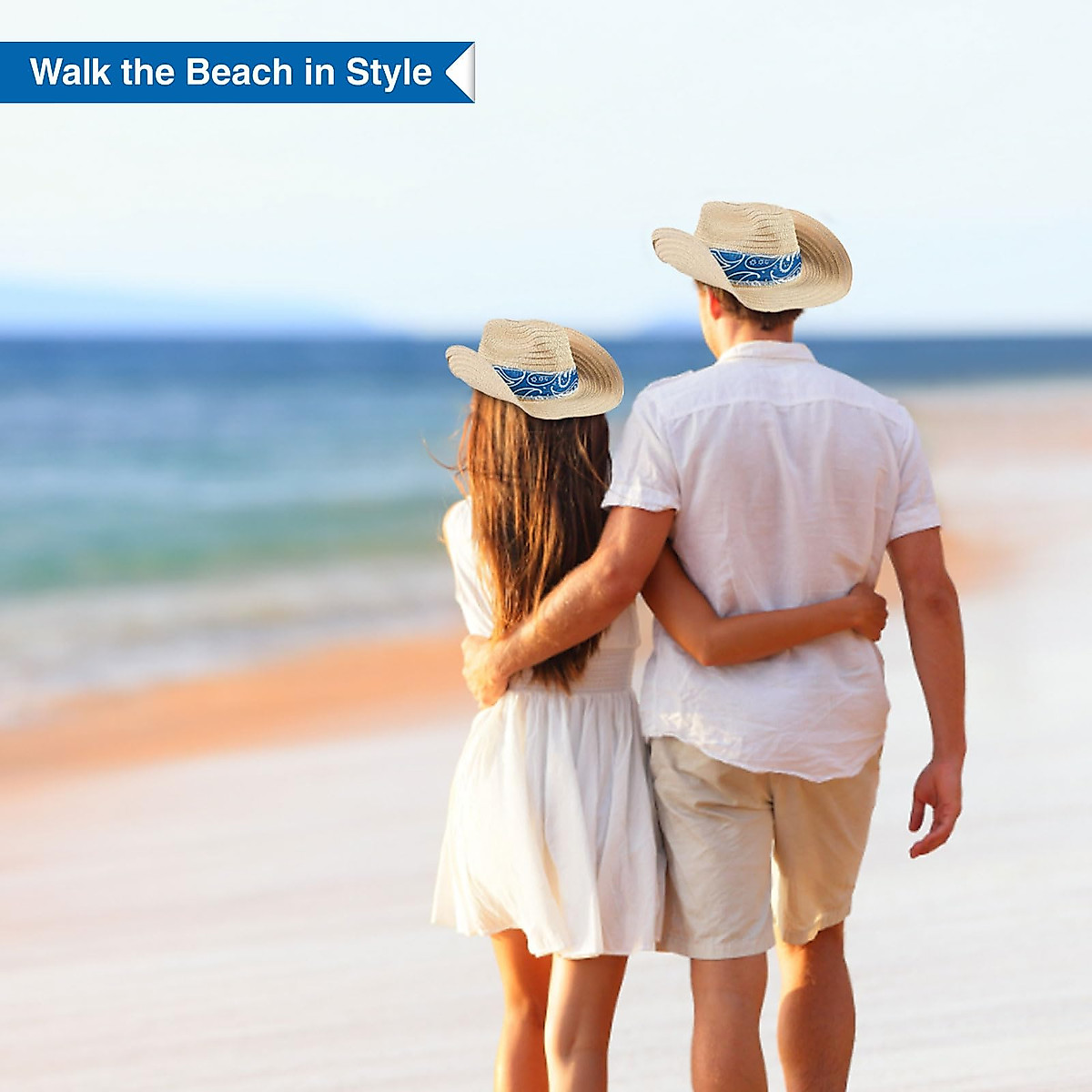 Fun Express Cowboy Hat For Men & Women - Set of 12 Hand Washable Cowboy Hats with Blue Bandana - Perfect for Western-Themed Events And For Parties of Any Size - Premium Quality, Comfortable & Durable