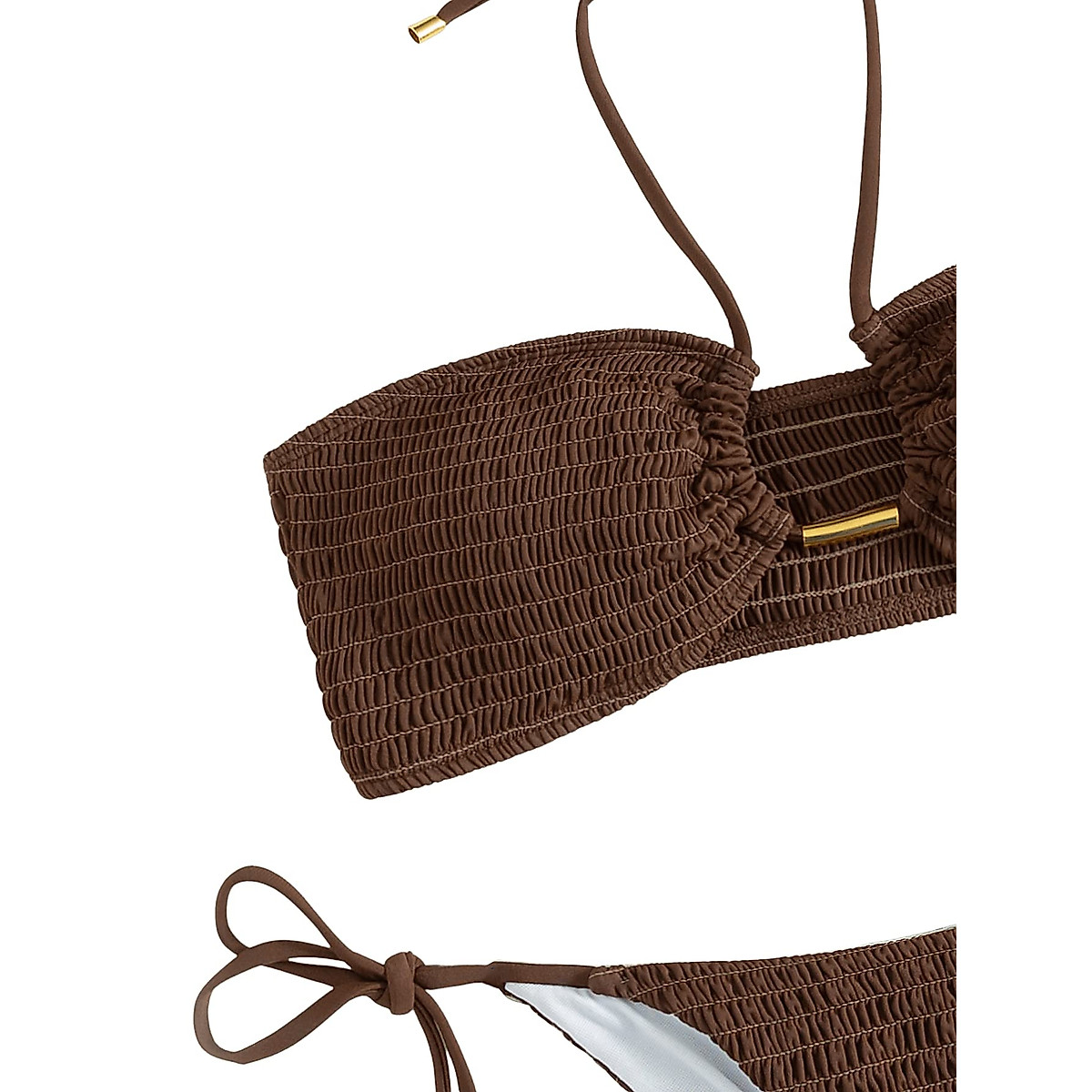 SweatyRocks Women's 2 Piece Bathing Suit Ribbed Tie Side Halter Bikini Swimsuit Coffee Brown XS