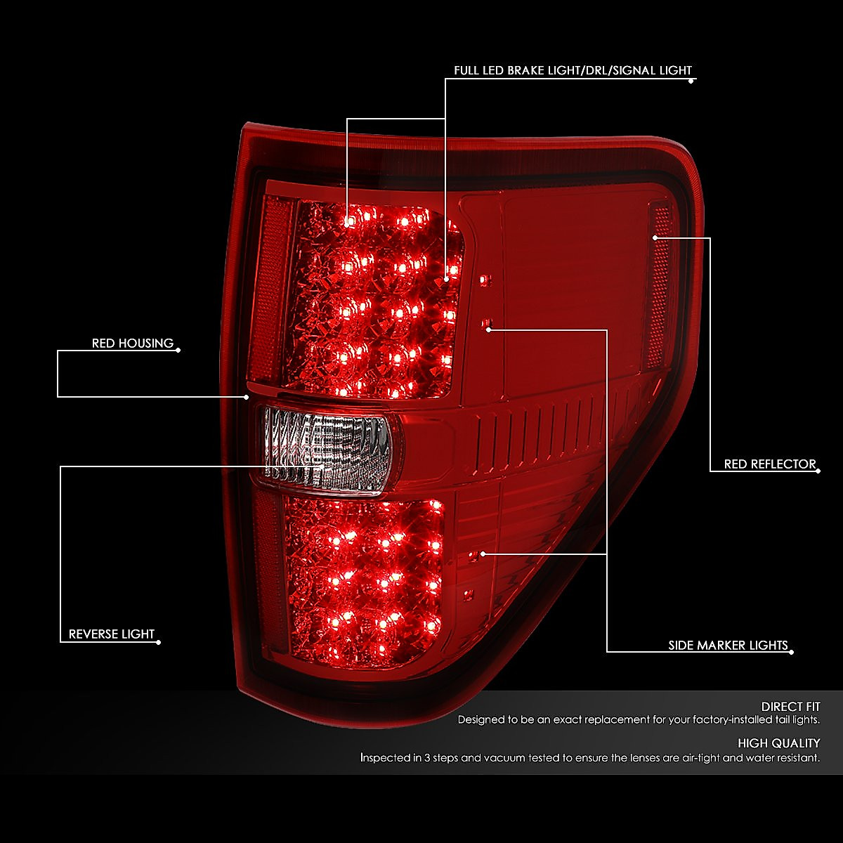 DNA MOTORING TL-F15009-LED-CH-RD LED Tail Light Assembly Driver & Passenger Side [Compatible with 09-14 Ford F150]