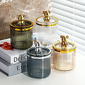 Worparsen Cotton Swab Storage Box, Transparent Smooth Edge with Lid, Dustproof Moisture-proof Store Cosmetics Desktop Organizer, Cotton Qtip Storage Box for Cotton Swabs Balls Makeup Pads Floss Orange