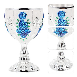 HEMOTON Vintage Goblet Wine Cup Antique Wine Cups Metal Floral Goblet Red Wine Glasses European Style Glasses Wine Cup Gifts Home Ornament (White Blue) Vintage Martini Glasses