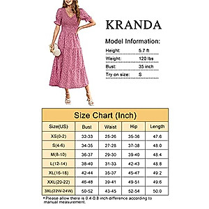 Kranda V Neck Short Puff Sleeve Smocked Ruffle Floral Midi Dress Dusty Rose XS