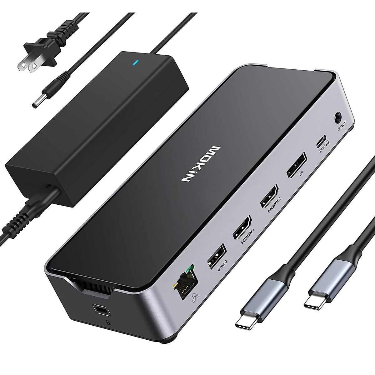 USB C Docking Station 3 Monitors Laptop USB C Dock Dual Monitor with 2 HDMI DisplayPort 4K144Hz,USB A 2.0/3.0,USB C 3.1 10Gbps&30W Output,Ethernet,MicroSD&SD,Audio&Mic,150W DC Power for Dell/Lenovo/HP