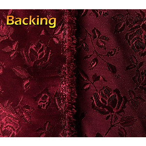 Satin Floral Jacquard Fabric 58" Wide Sold by The Yard (Burgundy)